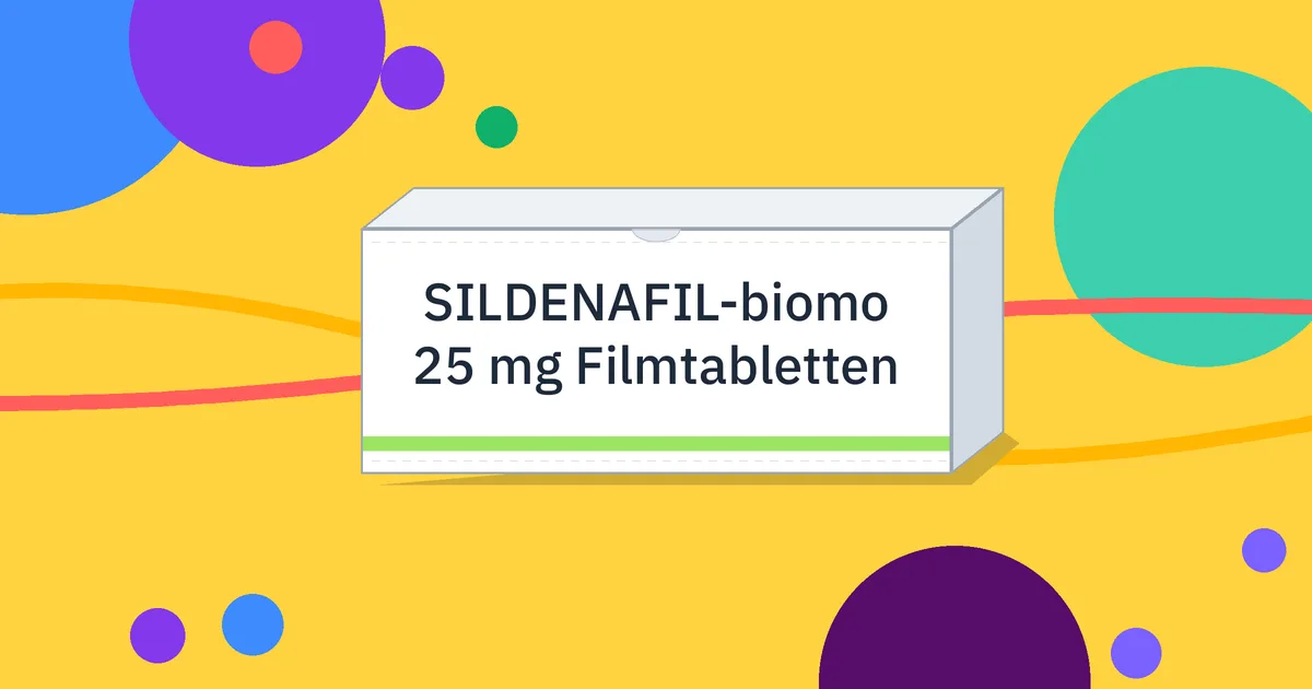 Symbolbild: Packung mit der Aufschrift SILDENAFIL-biomo 25 mg Filmtabletten (PZN 18709420) – Verfügbarkeit und Bezug in Apotheken in Frankfurt am Main