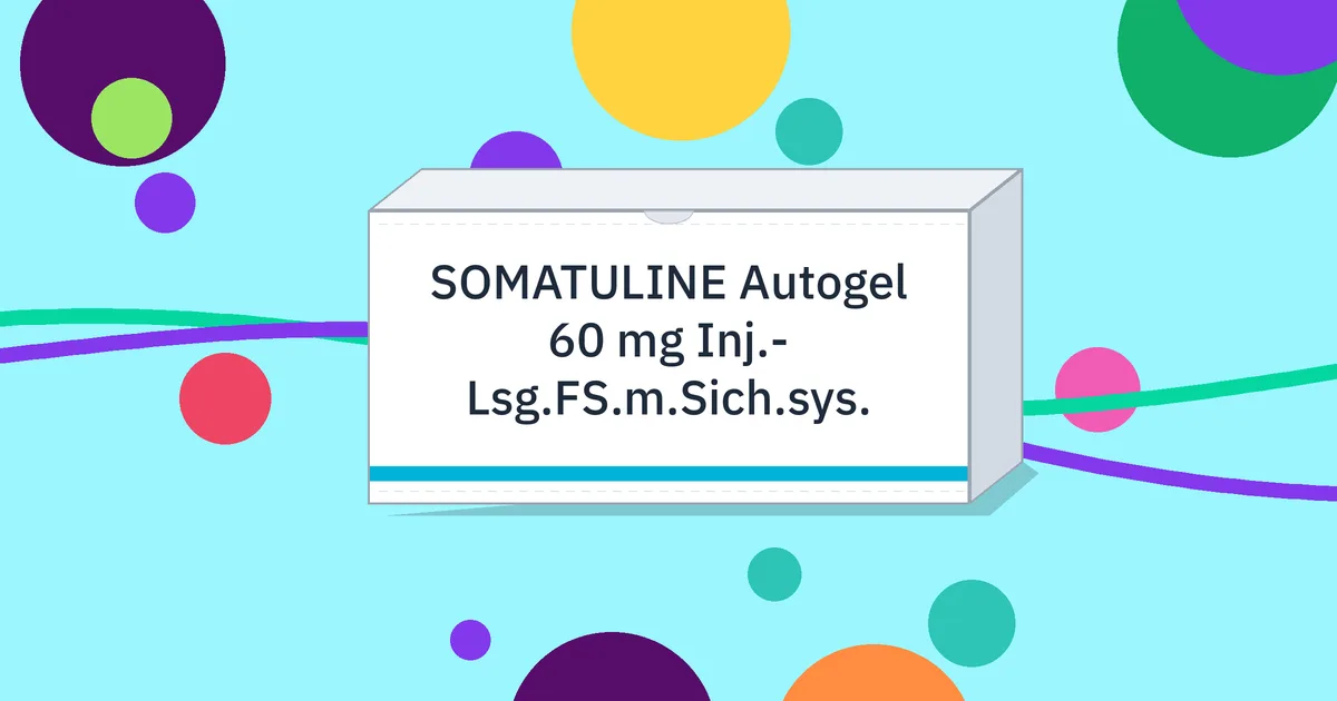 Symbolbild: Packung mit der Aufschrift SOMATULINE Autogel 60 mg Inj.-Lsg.FS.m.Sich.sys. (PZN 17669003) – Verfügbarkeit und Bezug in Apotheken in Frankfurt am Main
