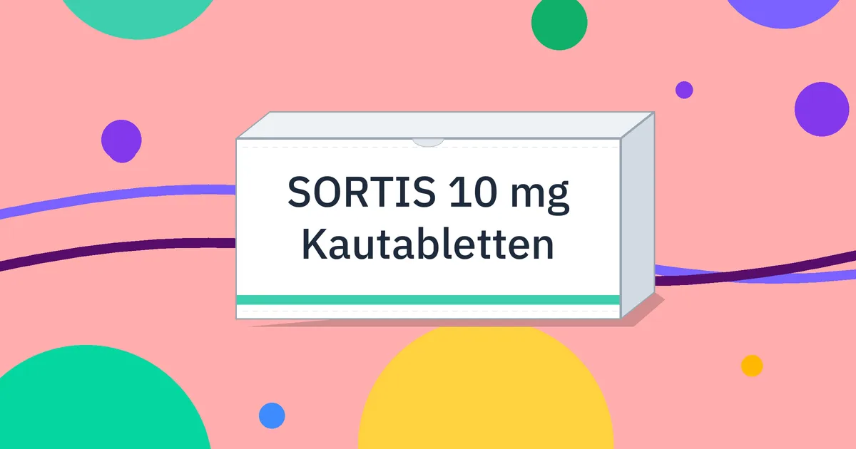 Symbolbild: Packung mit der Aufschrift SORTIS 10 mg Kautabletten (PZN 09252401) – Verfügbarkeit und Bezug in Apotheken in Frankfurt am Main
