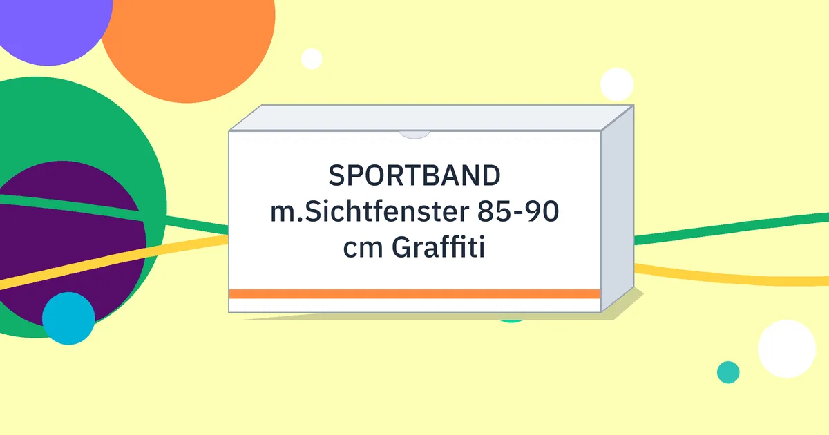 Symbolbild: Packung mit der Aufschrift SPORTBAND m.Sichtfenster 85-90 cm Graffiti (PZN 17837363) – Verfügbarkeit und Bezug in Apotheken in Frankfurt am Main