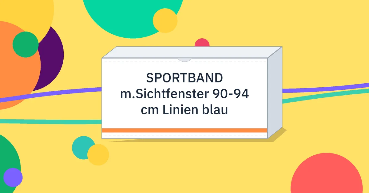 Symbolbild: Packung mit der Aufschrift SPORTBAND m.Sichtfenster 90-94 cm Linien blau (PZN 17837618) – Verfügbarkeit und Bezug in Apotheken in Frankfurt am Main