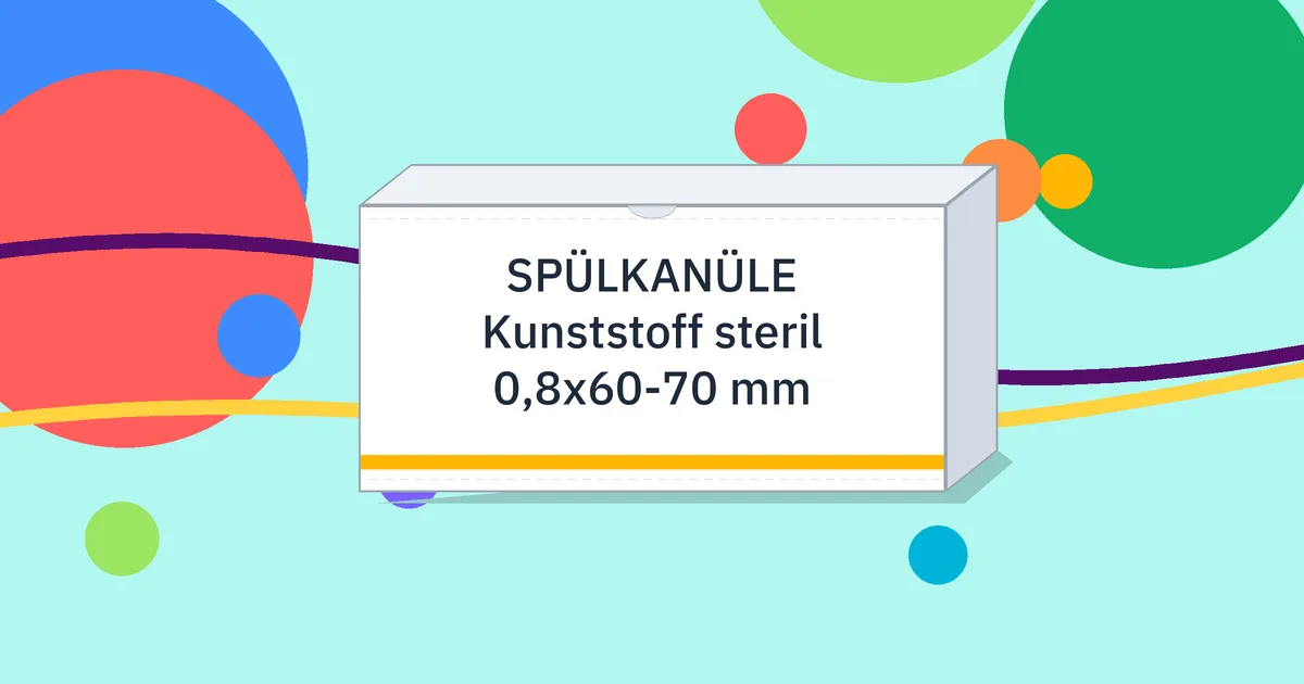 Symbolbild: Packung mit der Aufschrift SPÜLKANÜLE Kunststoff steril 0,8x60-70 mm (PZN 19988161) – Verfügbarkeit und Bezug in Apotheken in Frankfurt am Main