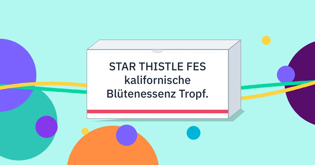 Symbolbild: Packung mit der Aufschrift STAR THISTLE FES kalifornische Blütenessenz Tropf. (PZN 09172837) – Verfügbarkeit und Bezug in Apotheken in Frankfurt am Main