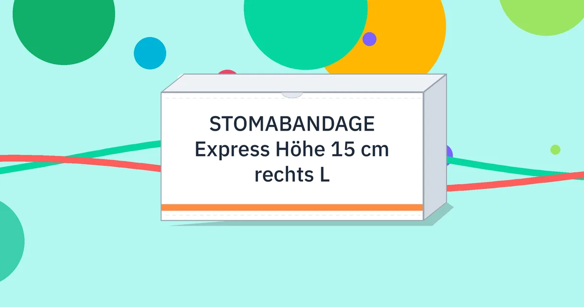 Symbolbild: Packung mit der Aufschrift STOMABANDAGE Express Höhe 15 cm rechts L (PZN 16507882) – Verfügbarkeit und Bezug in Apotheken in Frankfurt am Main