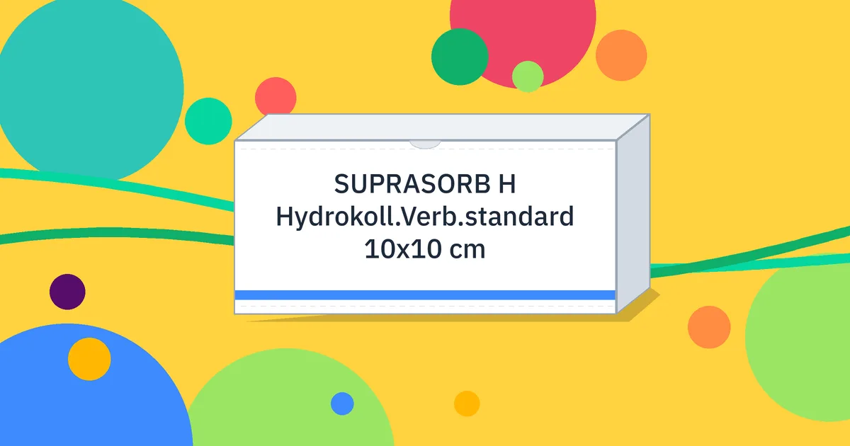 Symbolbild: Packung mit der Aufschrift SUPRASORB H Hydrokoll.Verb.standard 10x10 cm (PZN 16664972) – Verfügbarkeit und Bezug in Apotheken in Frankfurt am Main