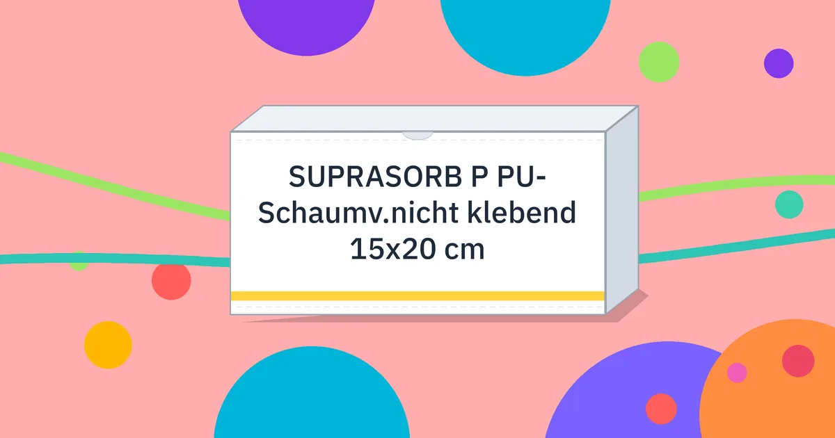 Symbolbild: Packung mit der Aufschrift SUPRASORB P PU-Schaumv.nicht klebend 15x20 cm (PZN 20595900) – Verfügbarkeit und Bezug in Apotheken in Frankfurt am Main