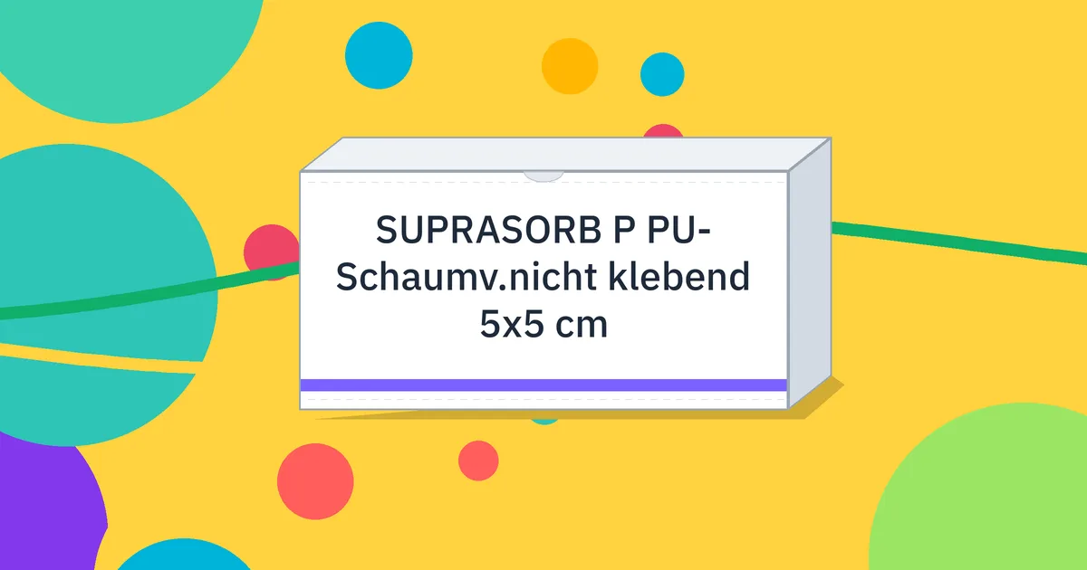 Symbolbild: Packung mit der Aufschrift SUPRASORB P PU-Schaumv.nicht klebend 5x5 cm (PZN 19065195) – Verfügbarkeit und Bezug in Apotheken in Frankfurt am Main