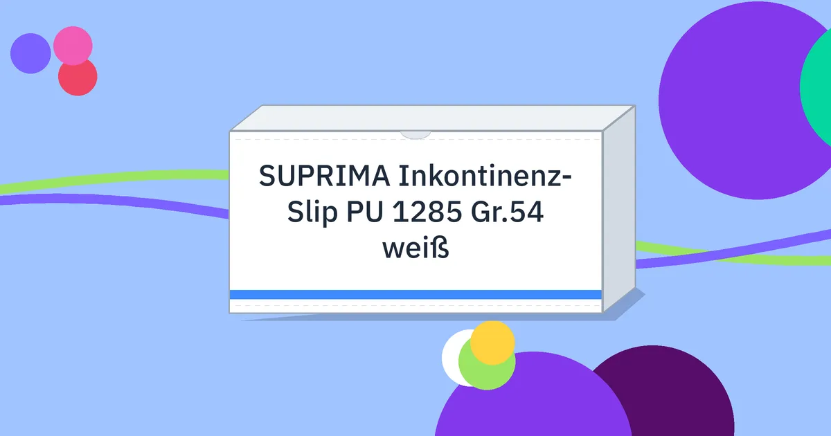 Symbolbild: Packung mit der Aufschrift SUPRIMA Inkontinenz-Slip PU 1285 Gr.54 weiß (PZN 12484463) – Verfügbarkeit und Bezug in Apotheken in Frankfurt am Main