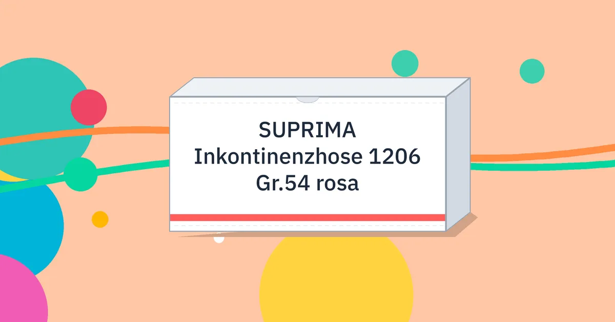 Symbolbild: Packung mit der Aufschrift SUPRIMA Inkontinenzhose 1206 Gr.54 rosa (PZN 03021681) – Verfügbarkeit und Bezug in Apotheken in Frankfurt am Main