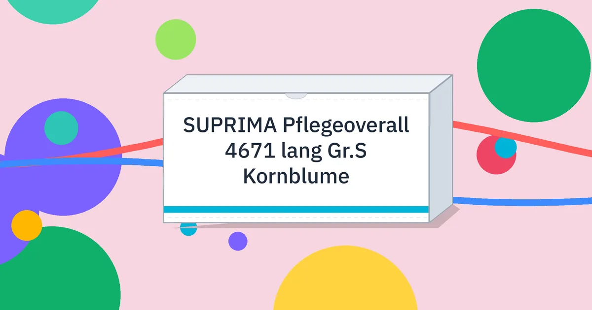 Symbolbild: Packung mit der Aufschrift SUPRIMA Pflegeoverall 4671 lang Gr.S Kornblume (PZN 11660001) – Verfügbarkeit und Bezug in Apotheken in Frankfurt am Main
