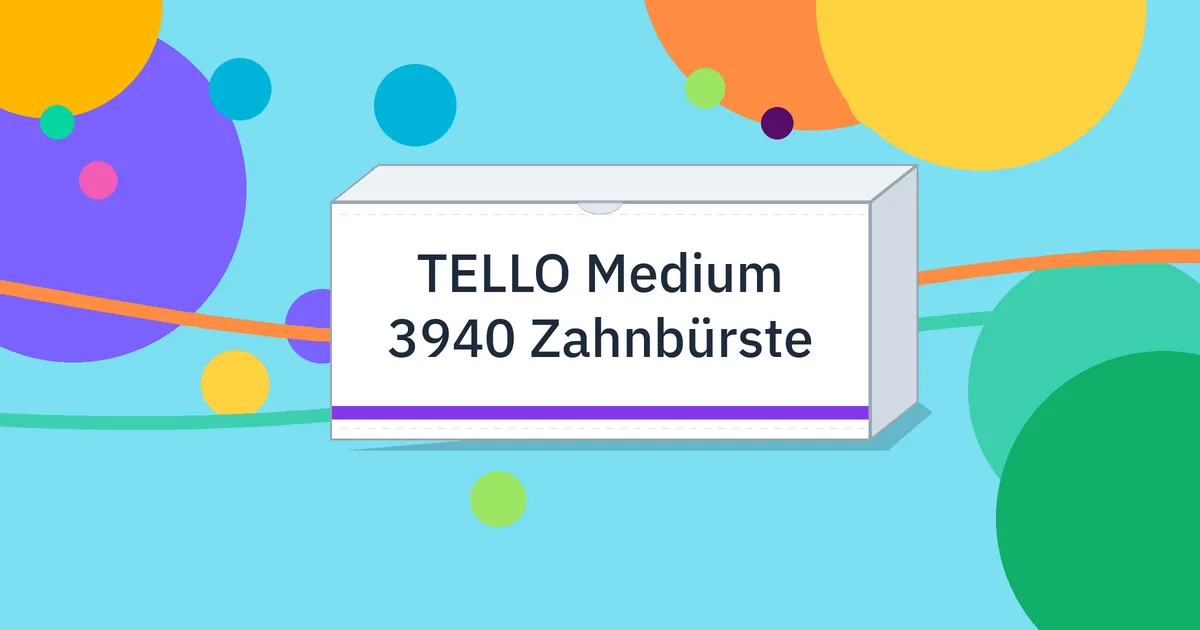 Symbolbild: Packung mit der Aufschrift TELLO Medium 3940 Zahnbürste (PZN 16614342) – Verfügbarkeit und Bezug in Apotheken in Frankfurt am Main