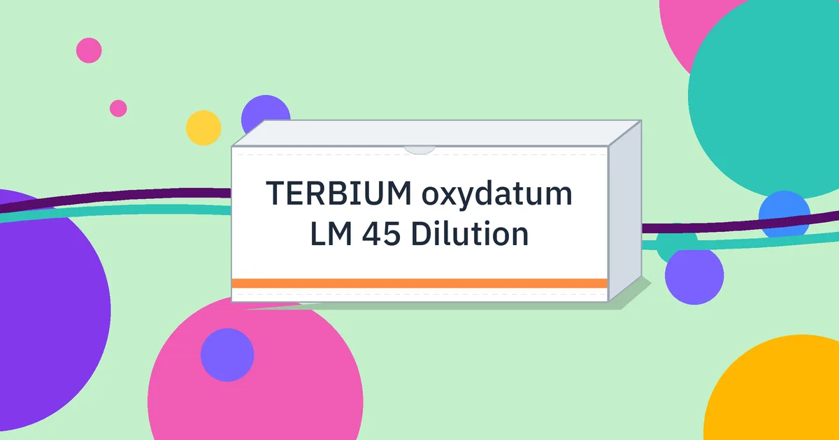 Symbolbild: Packung mit der Aufschrift TERBIUM oxydatum LM 45 Dilution (PZN 13216397) – Verfügbarkeit und Bezug in Apotheken in Frankfurt am Main
