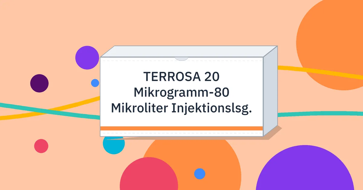 Symbolbild: Packung mit der Aufschrift TERROSA 20 Mikrogramm-80 Mikroliter Injektionslsg. (PZN 16132034) – Verfügbarkeit und Bezug in Apotheken in Frankfurt am Main