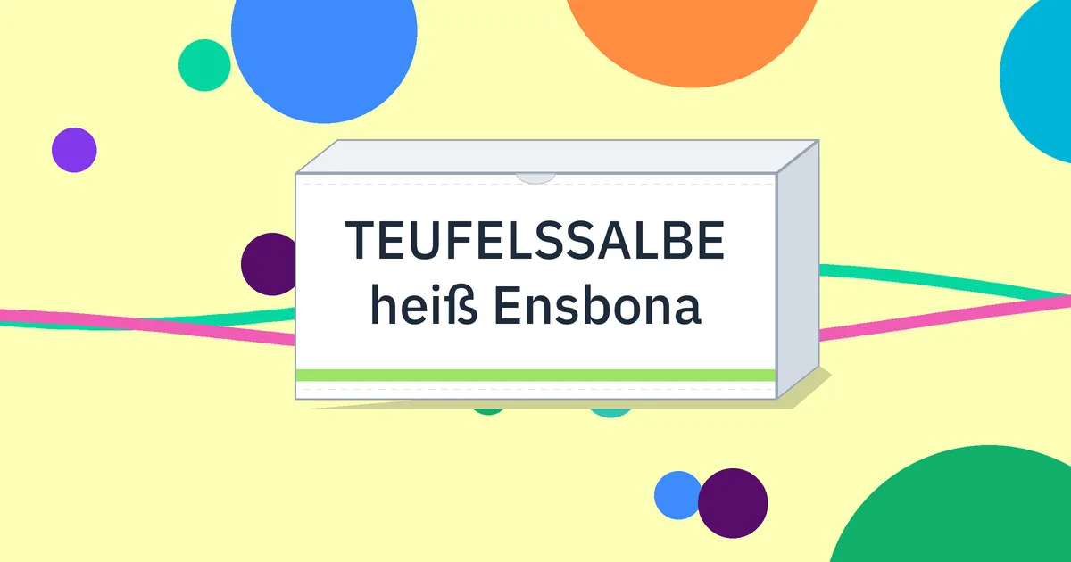 Symbolbild: Packung mit der Aufschrift TEUFELSSALBE heiß Ensbona (PZN 10746551) – Verfügbarkeit und Bezug in Apotheken in Frankfurt am Main
