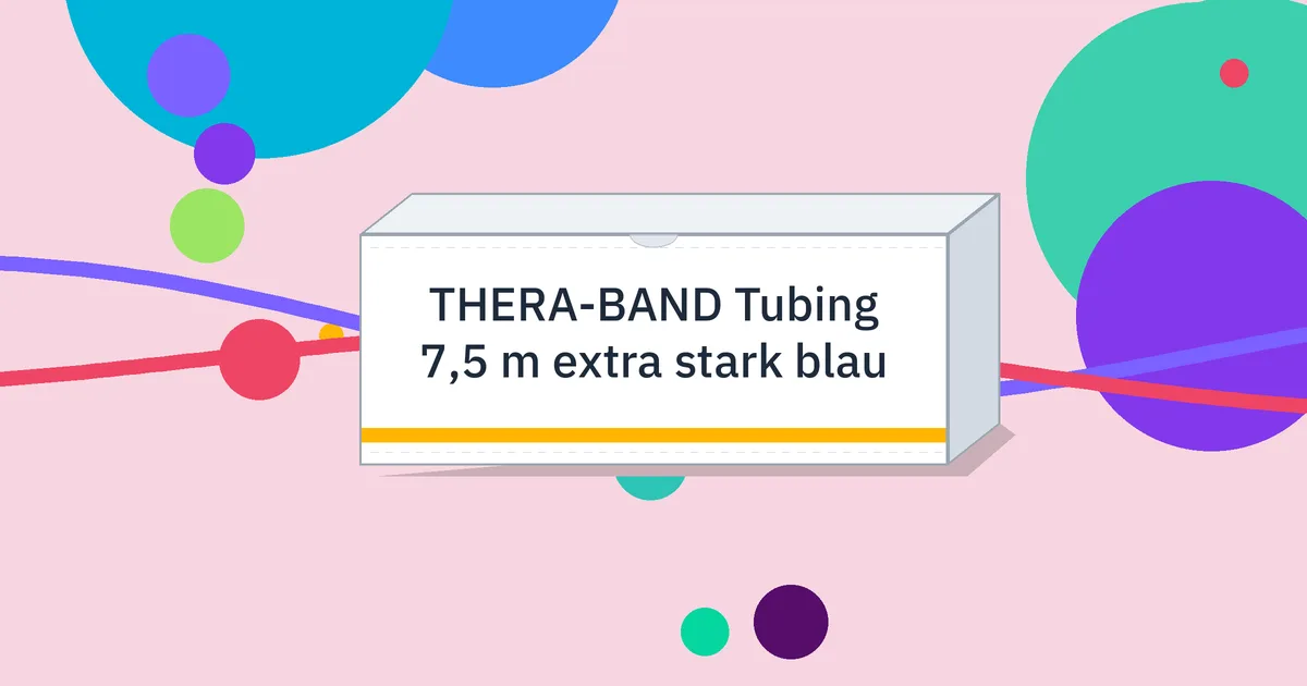 Symbolbild: Packung mit der Aufschrift THERA-BAND Tubing 7,5 m extra stark blau (PZN 00420541) – Verfügbarkeit und Bezug in Apotheken in Frankfurt am Main