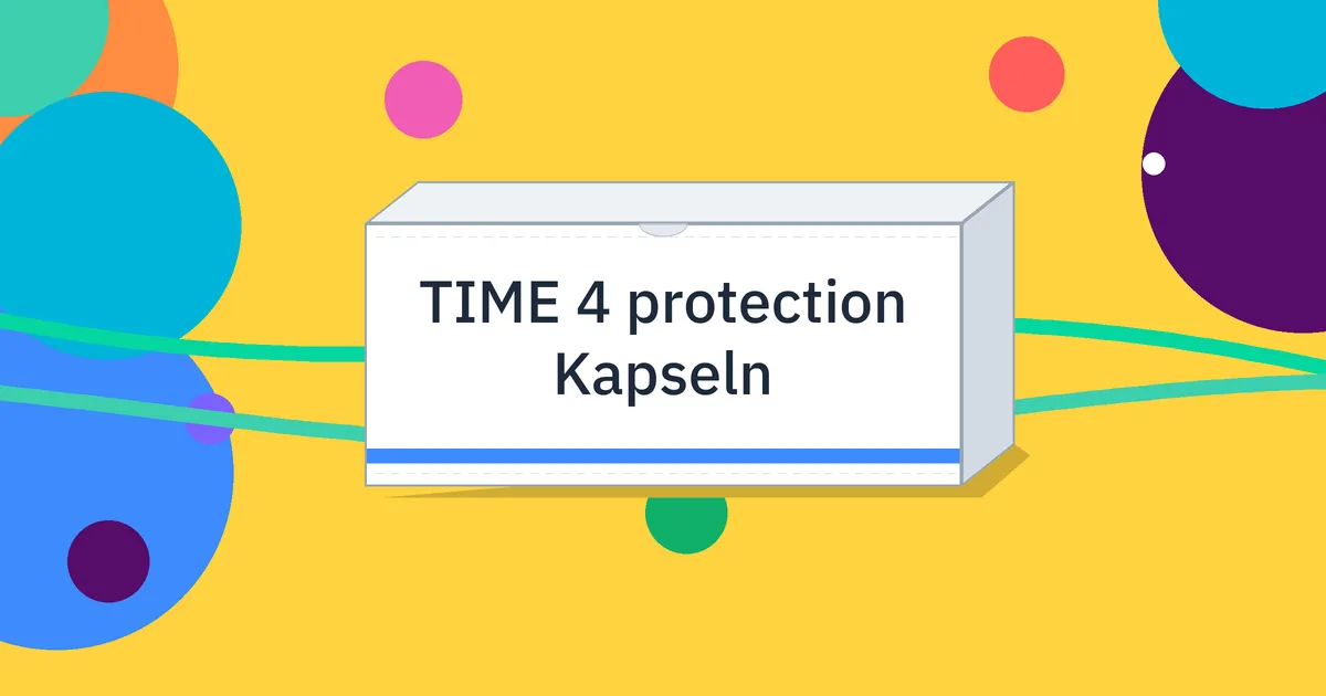 Symbolbild: Packung mit der Aufschrift TIME 4 protection Kapseln (PZN 19202930) – Verfügbarkeit und Bezug in Apotheken in Frankfurt am Main
