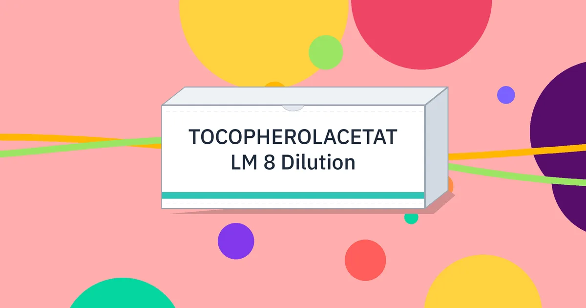 Symbolbild: Packung mit der Aufschrift TOCOPHEROLACETAT LM 8 Dilution (PZN 13224741) – Verfügbarkeit und Bezug in Apotheken in Frankfurt am Main