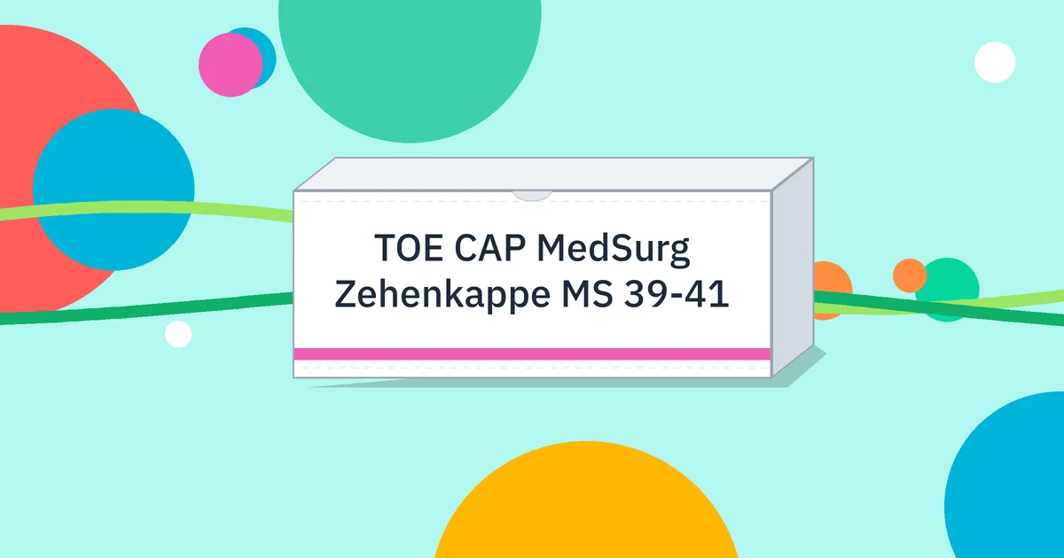 Symbolbild: Packung mit der Aufschrift TOE CAP MedSurg Zehenkappe MS 39-41 (PZN 16631228) – Verfügbarkeit und Bezug in Apotheken in Frankfurt am Main