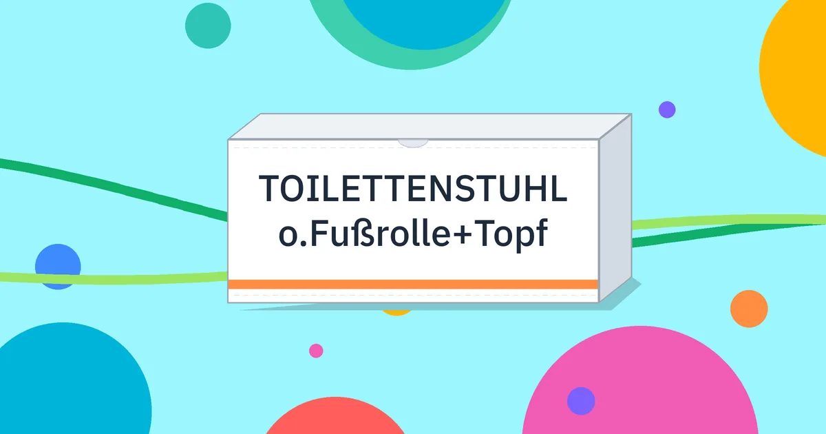 Symbolbild: Packung mit der Aufschrift TOILETTENSTUHL o.Fußrolle+Topf (PZN 03905380) – Verfügbarkeit und Bezug in Apotheken in Frankfurt am Main