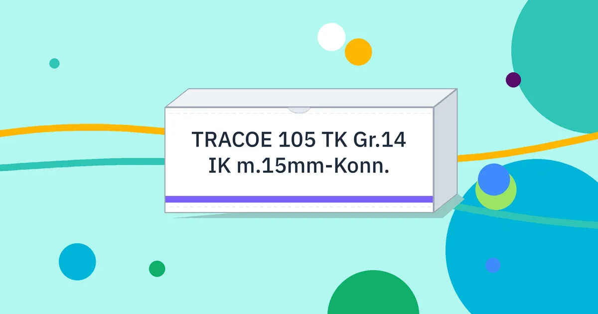 Symbolbild: Packung mit der Aufschrift TRACOE 105 TK Gr.14 IK m.15mm-Konn. (PZN 00912310) – Verfügbarkeit und Bezug in Apotheken in Frankfurt am Main