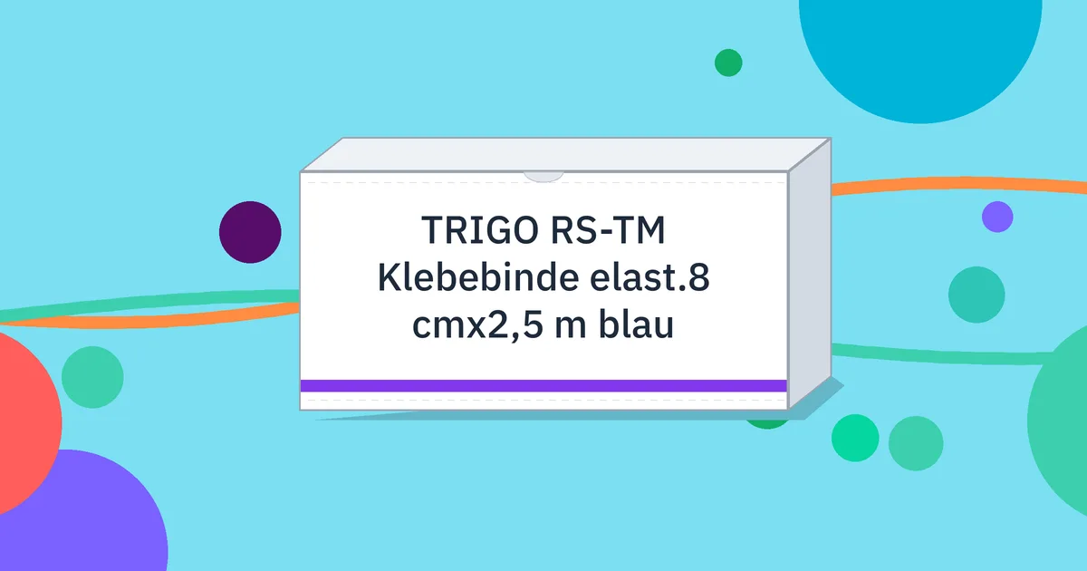 Symbolbild: Packung mit der Aufschrift TRIGO RS-TM Klebebinde elast.8 cmx2,5 m blau (PZN 13153426) – Verfügbarkeit und Bezug in Apotheken in Frankfurt am Main