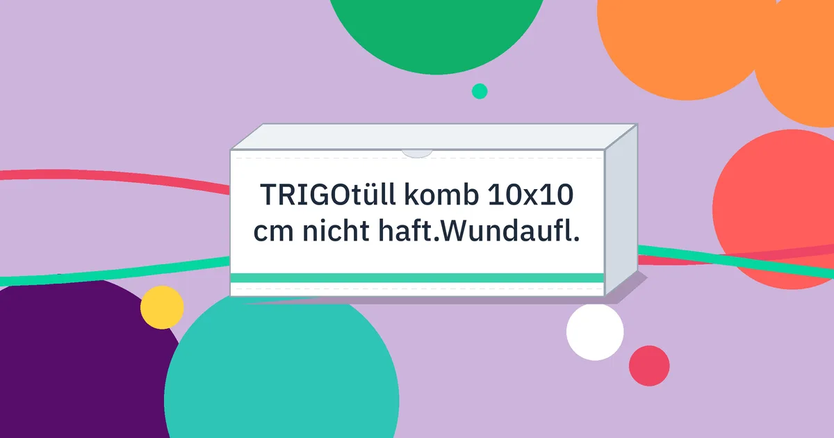 Symbolbild: Packung mit der Aufschrift TRIGOtüll komb 10x10 cm nicht haft.Wundaufl. (PZN 13417204) – Verfügbarkeit und Bezug in Apotheken in Frankfurt am Main