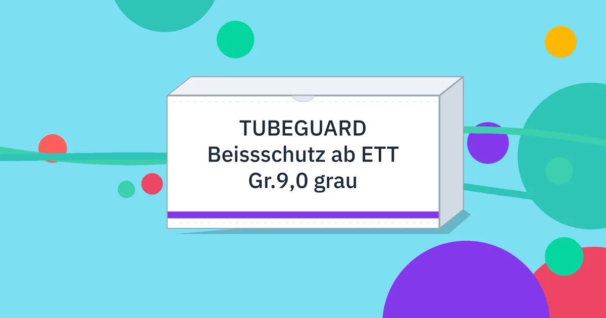 Symbolbild: Packung mit der Aufschrift TUBEGUARD Beissschutz ab ETT Gr.9,0 grau (PZN 18795997) – Verfügbarkeit und Bezug in Apotheken in Frankfurt am Main
