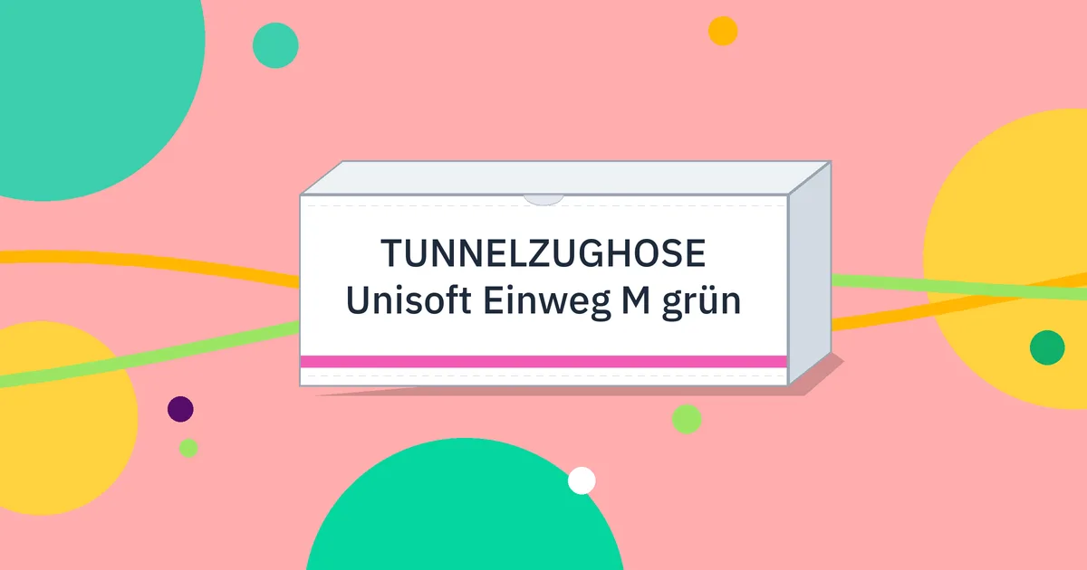 Symbolbild: Packung mit der Aufschrift TUNNELZUGHOSE Unisoft Einweg M grün (PZN 04703833) – Verfügbarkeit und Bezug in Apotheken in Frankfurt am Main