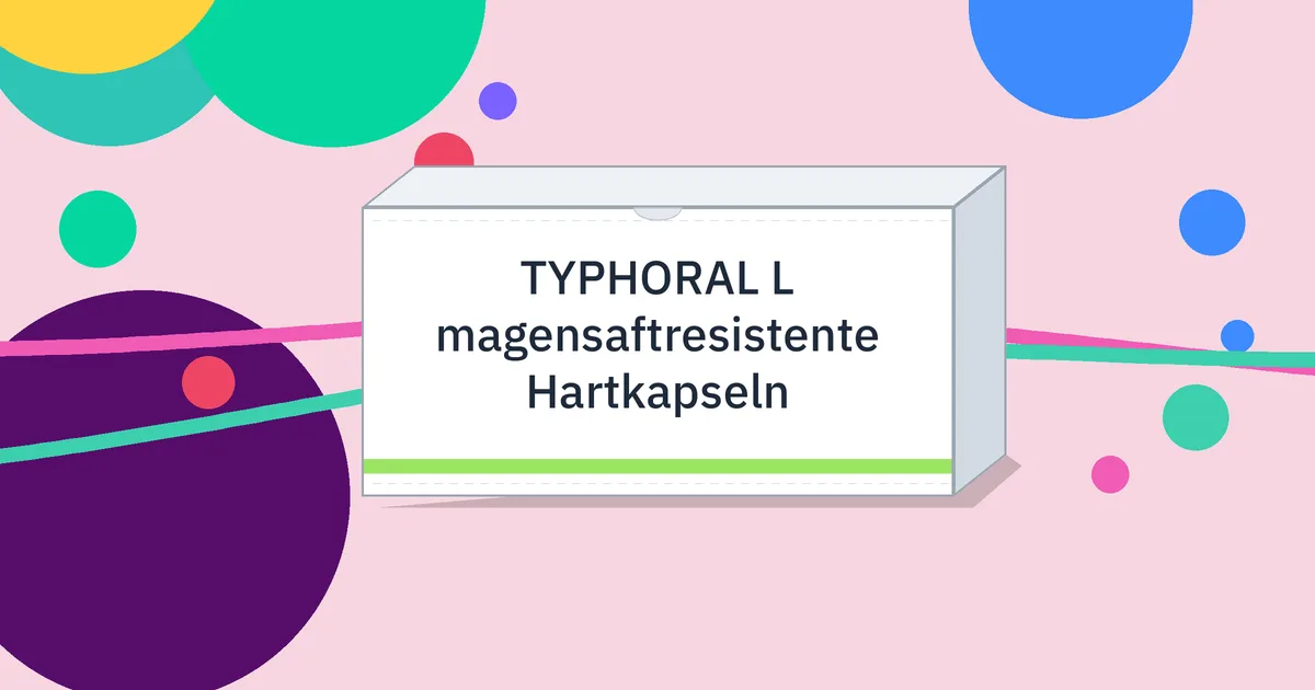 Symbolbild: Packung mit der Aufschrift TYPHORAL L magensaftresistente Hartkapseln (PZN 17936987) – Verfügbarkeit und Bezug in Apotheken in Frankfurt am Main