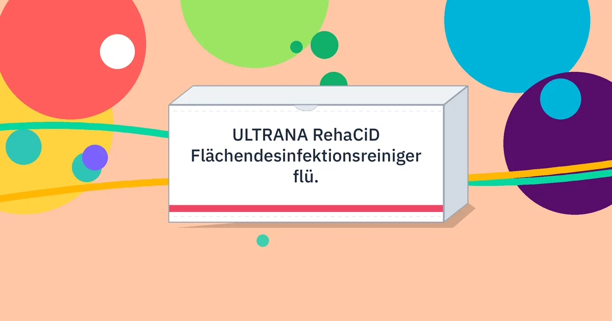 Symbolbild: Packung mit der Aufschrift ULTRANA RehaCiD Flächendesinfektionsreiniger flü. (PZN 16829108) – Verfügbarkeit und Bezug in Apotheken in Frankfurt am Main