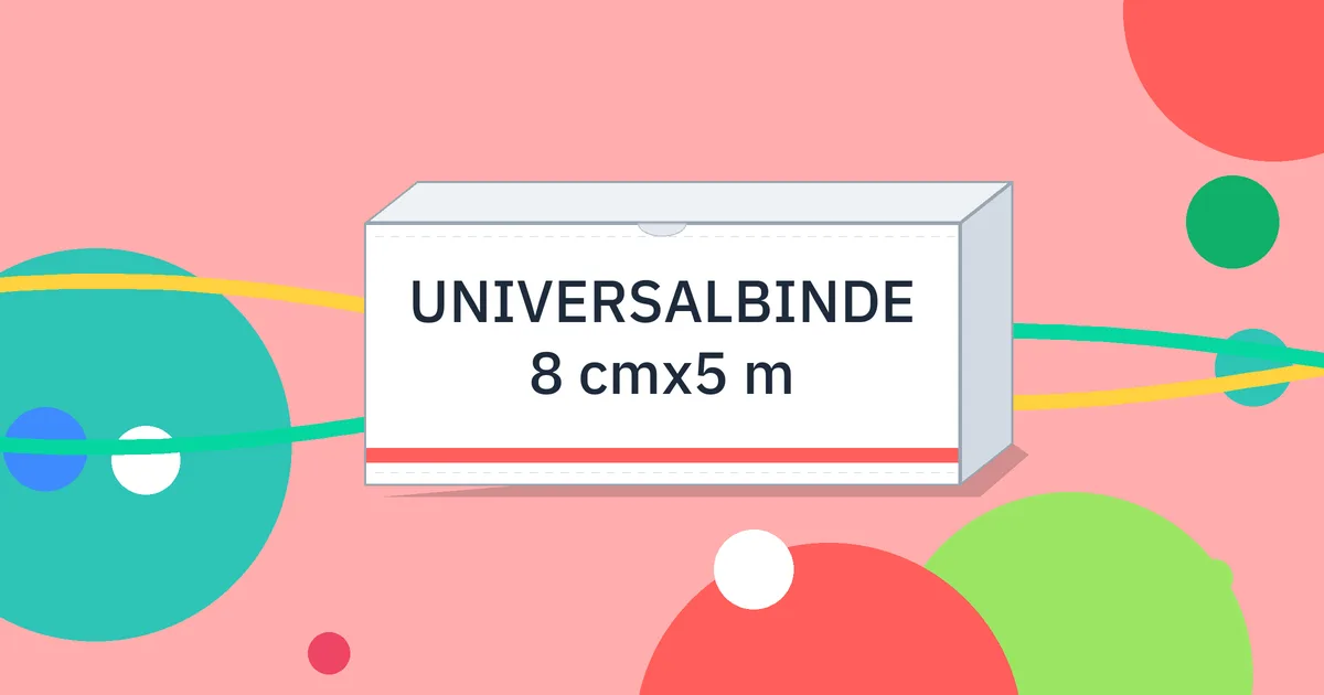 Symbolbild: Packung mit der Aufschrift UNIVERSALBINDE 8 cmx5 m (PZN 07095529) – Verfügbarkeit und Bezug in Apotheken in Frankfurt am Main