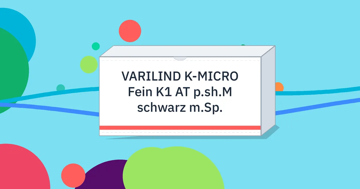Symbolbild: Packung mit der Aufschrift VARILIND K-MICRO Fein K1 AT p.sh.M schwarz m.Sp. (PZN 20552457) – Verfügbarkeit und Bezug in Apotheken in Frankfurt am Main