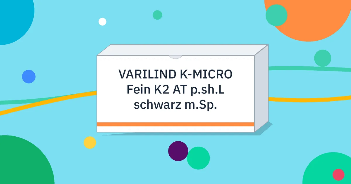 Symbolbild: Packung mit der Aufschrift VARILIND K-MICRO Fein K2 AT p.sh.L schwarz m.Sp. (PZN 20553764) – Verfügbarkeit und Bezug in Apotheken in Frankfurt am Main