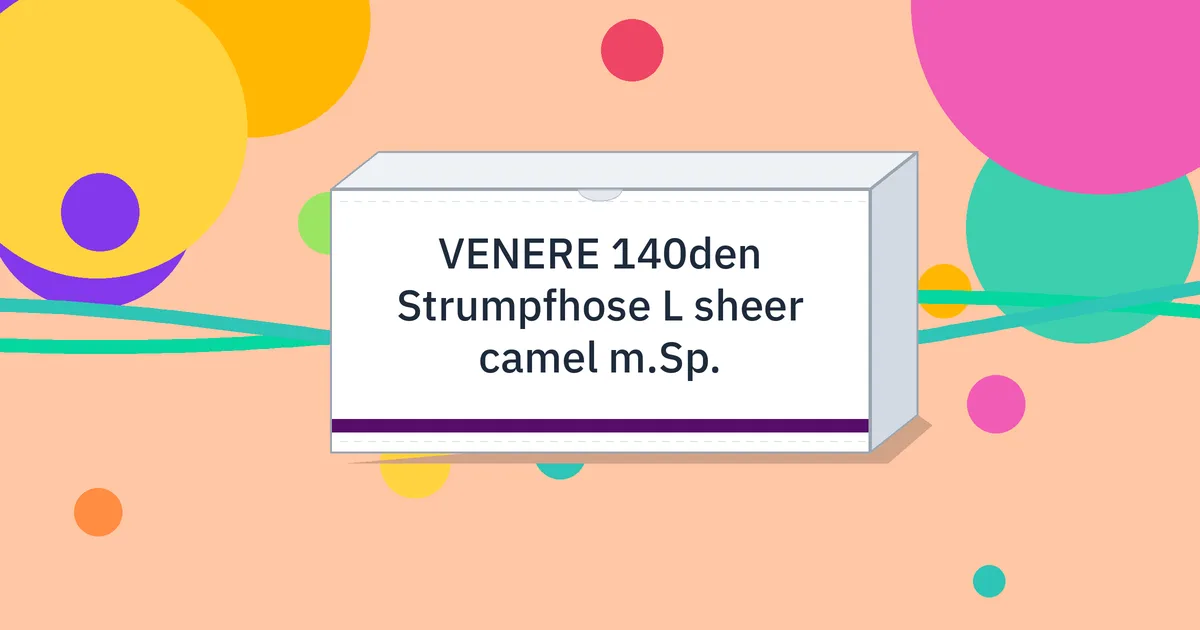 Symbolbild: Packung mit der Aufschrift VENERE 140den Strumpfhose L sheer camel m.Sp. (PZN 16171643) – Verfügbarkeit und Bezug in Apotheken in Frankfurt am Main