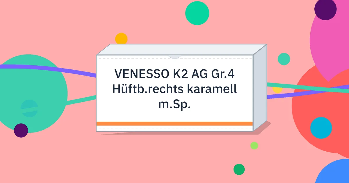 Symbolbild: Packung mit der Aufschrift VENESSO K2 AG Gr.4 Hüftb.rechts karamell m.Sp. (PZN 13761551) – Verfügbarkeit und Bezug in Apotheken in Frankfurt am Main