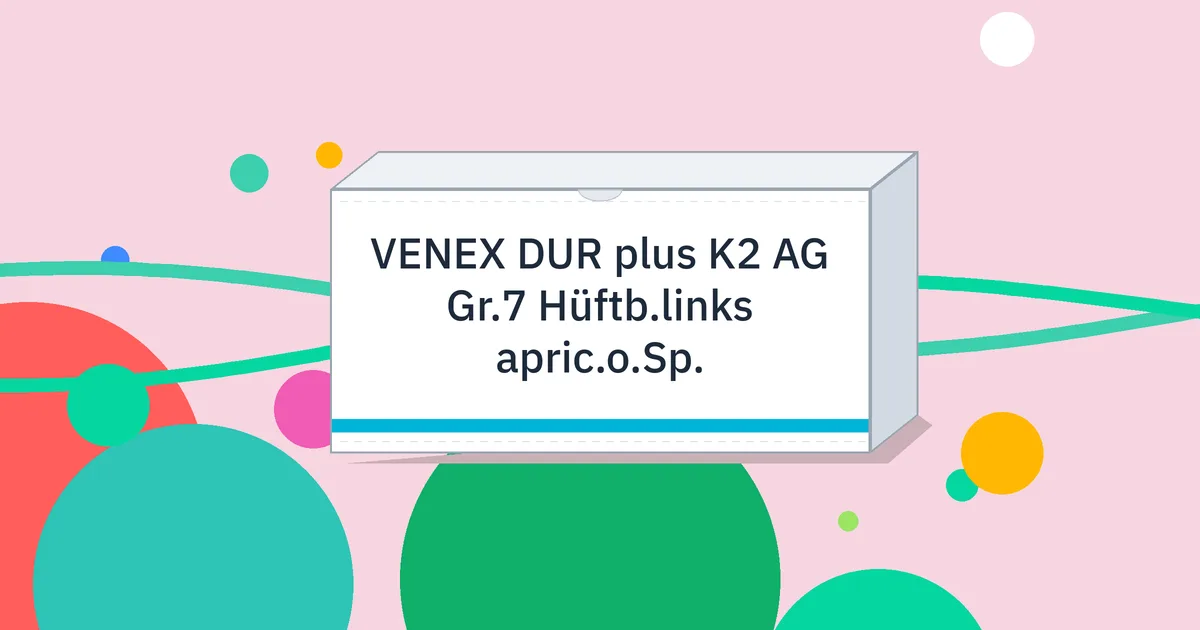 Symbolbild: Packung mit der Aufschrift VENEX DUR plus K2 AG Gr.7 Hüftb.links apric.o.Sp. (PZN 03242293) – Verfügbarkeit und Bezug in Apotheken in Frankfurt am Main