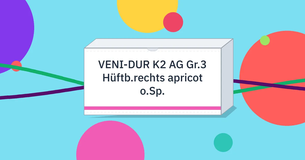 Symbolbild: Packung mit der Aufschrift VENI-DUR K2 AG Gr.3 Hüftb.rechts apricot o.Sp. (PZN 03251599) – Verfügbarkeit und Bezug in Apotheken in Frankfurt am Main