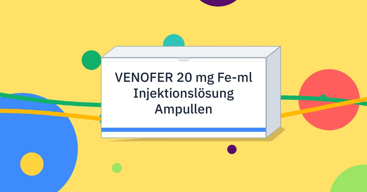 Symbolbild: Packung mit der Aufschrift VENOFER 20 mg Fe-ml Injektionslösung Ampullen (PZN 16227792) – Verfügbarkeit und Bezug in Apotheken in Frankfurt am Main