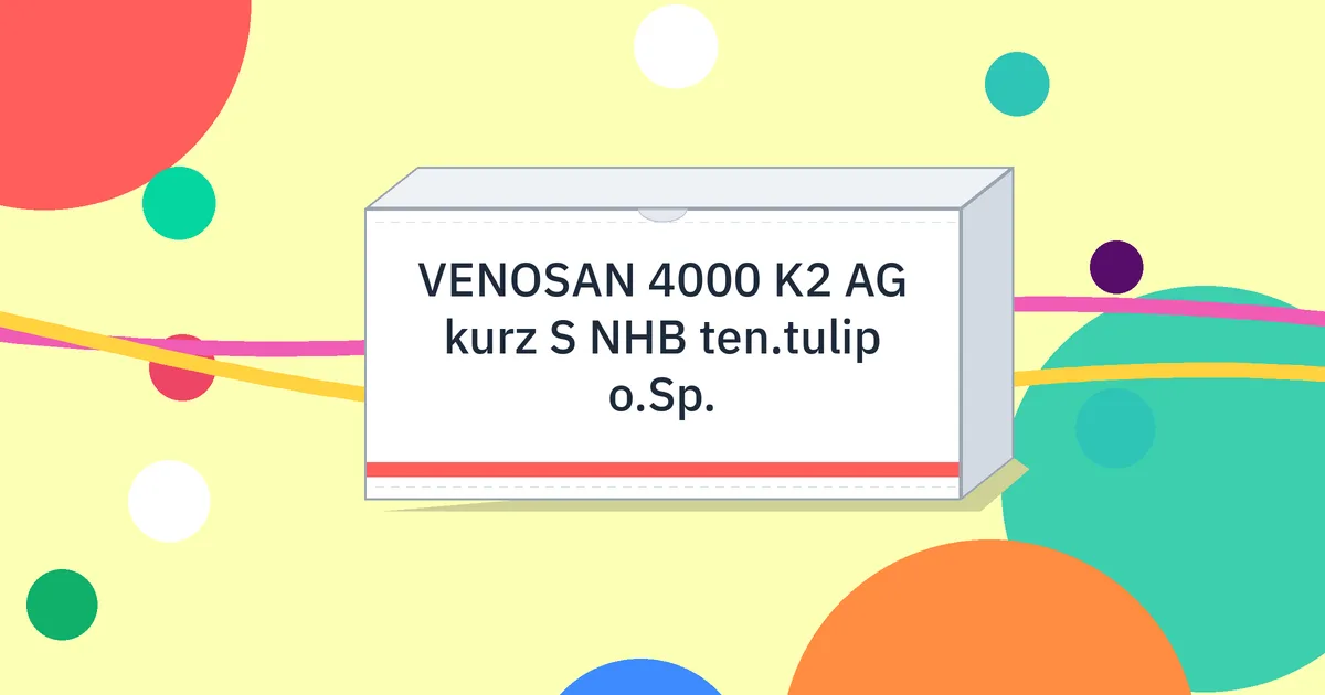 Symbolbild: Packung mit der Aufschrift VENOSAN 4000 K2 AG kurz S NHB ten.tulip o.Sp. (PZN 19154562) – Verfügbarkeit und Bezug in Apotheken in Frankfurt am Main