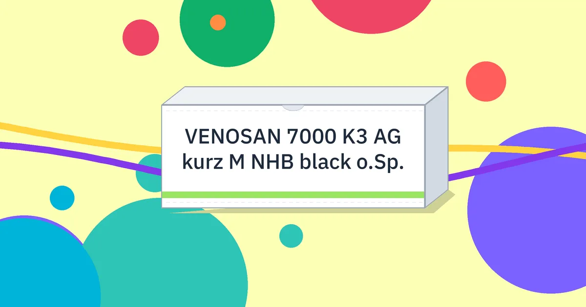 Symbolbild: Packung mit der Aufschrift VENOSAN 7000 K3 AG kurz M NHB black o.Sp. (PZN 14436592) – Verfügbarkeit und Bezug in Apotheken in Frankfurt am Main