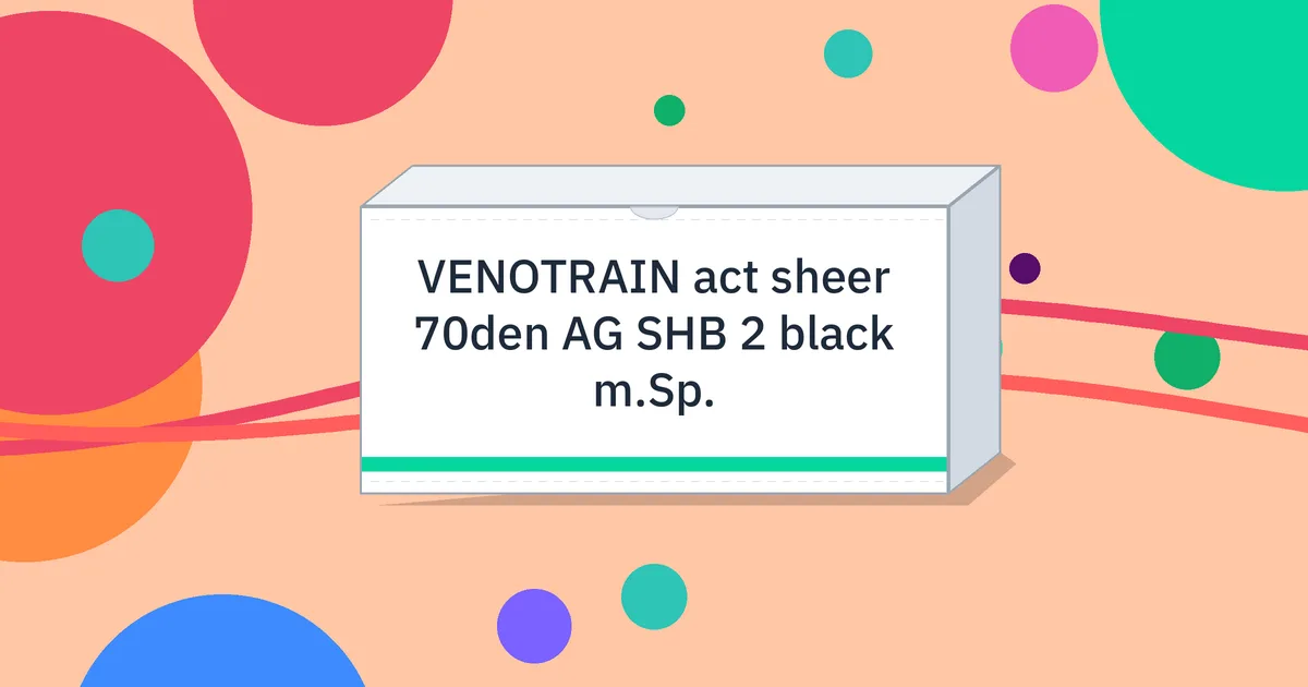 Symbolbild: Packung mit der Aufschrift VENOTRAIN act sheer 70den AG SHB 2 black m.Sp. (PZN 16208033) – Verfügbarkeit und Bezug in Apotheken in Frankfurt am Main