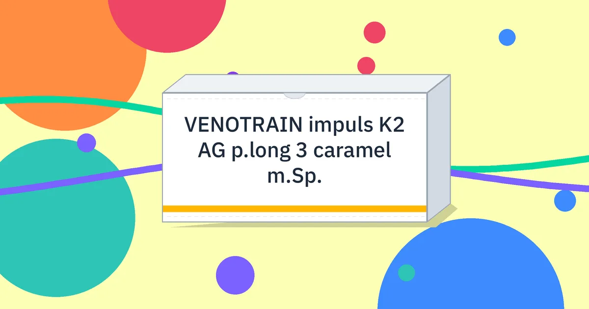 Symbolbild: Packung mit der Aufschrift VENOTRAIN impuls K2 AG p.long 3 caramel m.Sp. (PZN 00493652) – Verfügbarkeit und Bezug in Apotheken in Frankfurt am Main