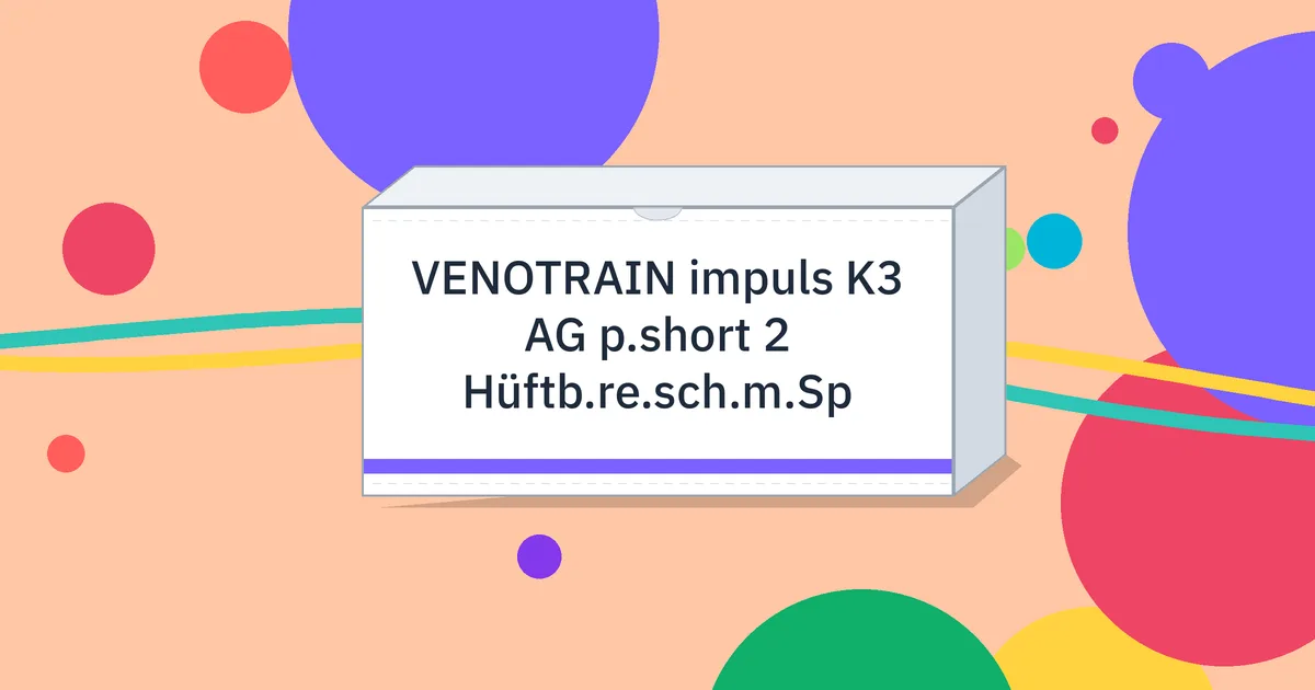 Symbolbild: Packung mit der Aufschrift VENOTRAIN impuls K3 AG p.short 2 Hüftb.re.sch.m.Sp (PZN 10293931) – Verfügbarkeit und Bezug in Apotheken in Frankfurt am Main
