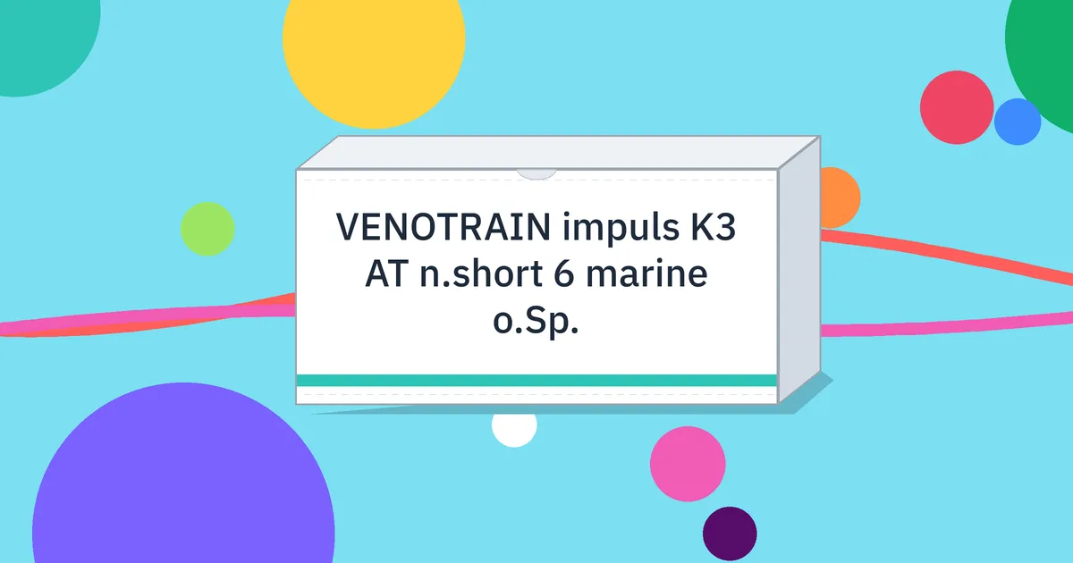 Symbolbild: Packung mit der Aufschrift VENOTRAIN impuls K3 AT n.short 6 marine o.Sp. (PZN 19355869) – Verfügbarkeit und Bezug in Apotheken in Frankfurt am Main