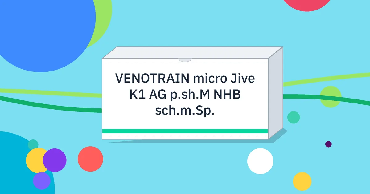 Symbolbild: Packung mit der Aufschrift VENOTRAIN micro Jive K1 AG p.sh.M NHB sch.m.Sp. (PZN 17768142) – Verfügbarkeit und Bezug in Apotheken in Frankfurt am Main
