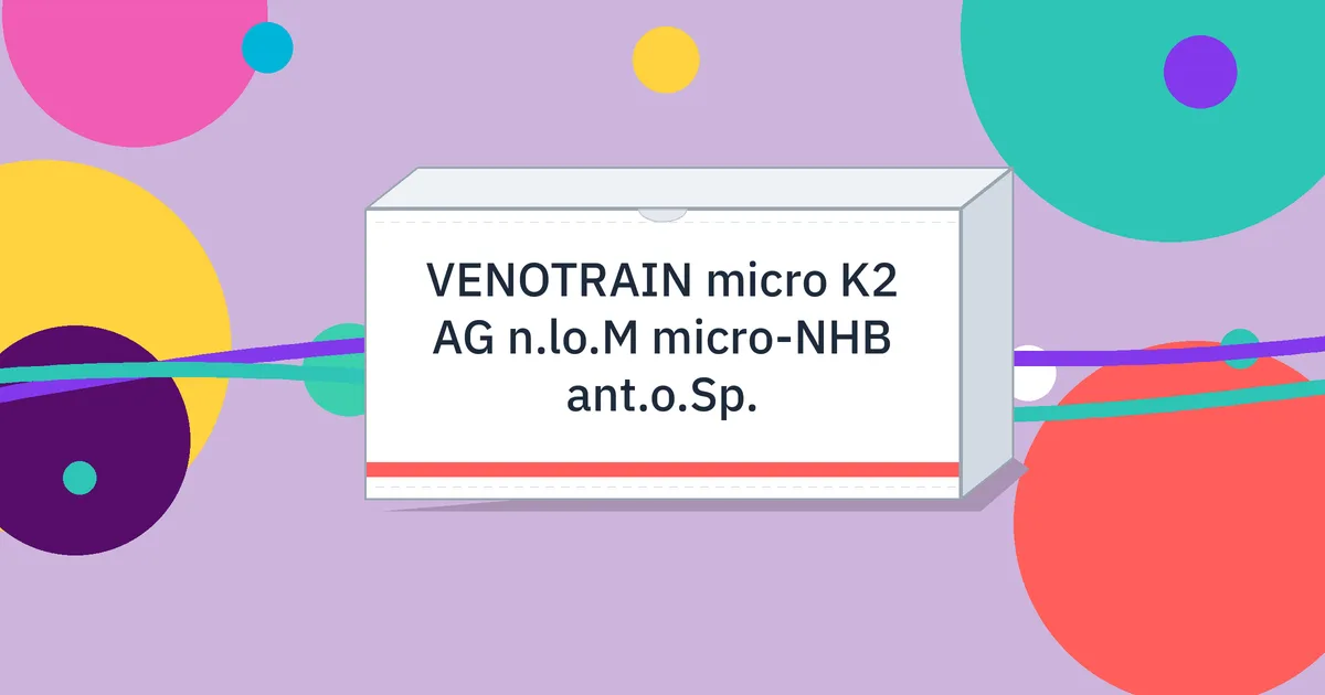 Symbolbild: Packung mit der Aufschrift VENOTRAIN micro K2 AG n.lo.M micro-NHB ant.o.Sp. (PZN 16067472) – Verfügbarkeit und Bezug in Apotheken in Frankfurt am Main