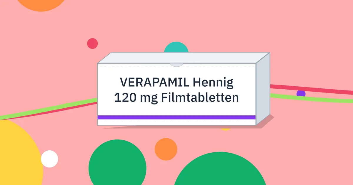 Symbolbild: Packung mit der Aufschrift VERAPAMIL Hennig 120 mg Filmtabletten (PZN 05891179) – Verfügbarkeit und Bezug in Apotheken in Frankfurt am Main