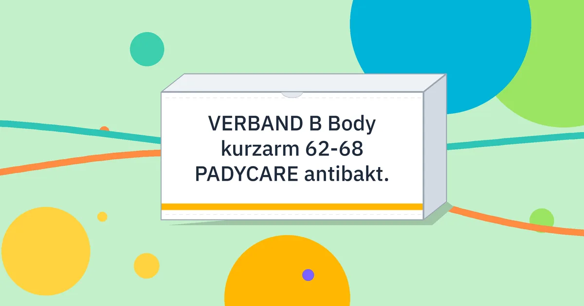 Symbolbild: Packung mit der Aufschrift VERBAND B Body kurzarm 62-68 PADYCARE antibakt. (PZN 10939385) – Verfügbarkeit und Bezug in Apotheken in Frankfurt am Main