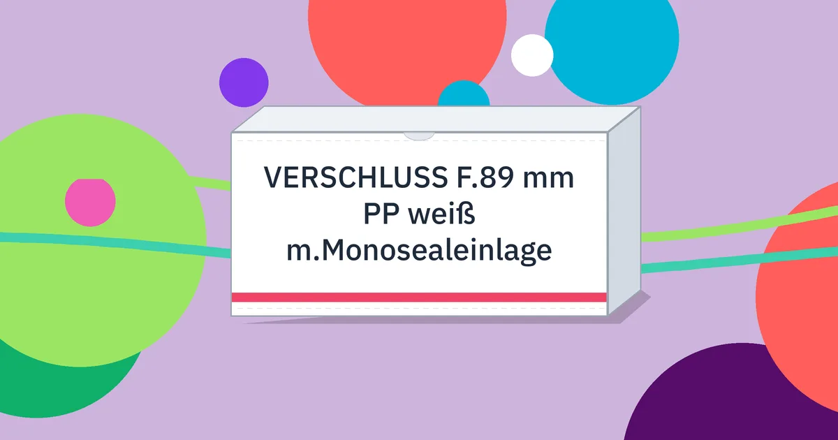 Symbolbild: Packung mit der Aufschrift VERSCHLUSS F.89 mm PP weiß m.Monosealeinlage (PZN 19949681) – Verfügbarkeit und Bezug in Apotheken in Frankfurt am Main