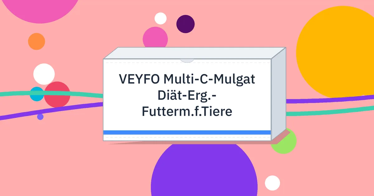 Symbolbild: Packung mit der Aufschrift VEYFO Multi-C-Mulgat Diät-Erg.-Futterm.f.Tiere (PZN 18378822) – Verfügbarkeit und Bezug in Apotheken in Frankfurt am Main